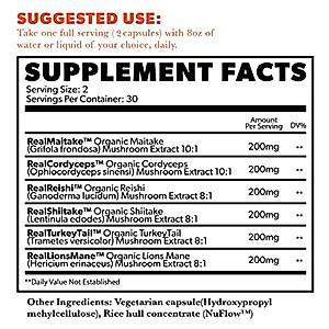 Mushroom Immunity Capsules by Core Culture, Mushrooms Powder Blend of Lions Mane Supplement, Cordyceps, Reishi + More, Organic Mushroom Supplement Pills for Energy & Immune Support, 60 Capsules