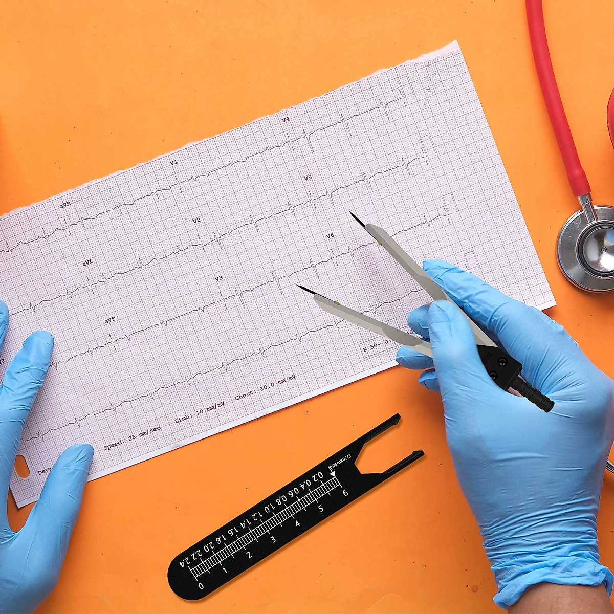 BLMHTWO EKG Calipers, ECG Calipers Caliper for Nurses Measuring Tool with Ruler and Help Read ECGs Stainless Steel Black Reliable Useful EKG Caliper for Paramedic School Cardiology Electrocardiogram