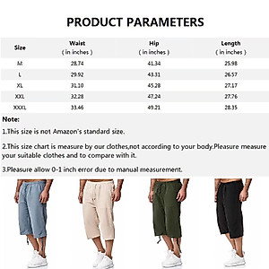Rela Bota Mens Cotton Linen Pants Casual Beach 3/4 Shorts Summer Trousers Elastic Waist Lightweight 2XL Blue