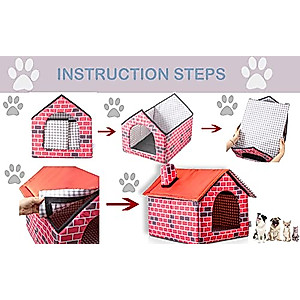 Ushang Pet Indoor Dog House for Small & Medium Dog, Red Brick Doggy Indoor House Dog Bed with Soft Pillow, Size M 21.5 x 18 x 17.5 inch