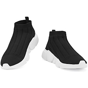 Santiro Men's Running Shoes Breathable Knit Slip On Sneakers Lightweight Athletic Shoes Casual Sports Shoes Black 8 US