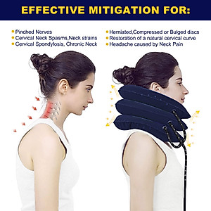 CRABCLAW Cervical Neck Traction Device for Neck Pain Relief, Adjustable Inflatable Neck Stretcher Neck Brace, Neck Traction Pillow for Use Neck Decompression and Neck Tension Relief (Blue)