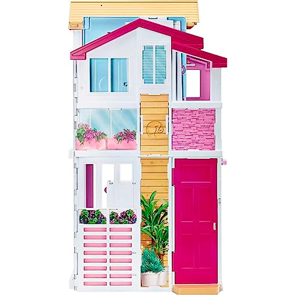 Barbie Doll House, 3-Story Townhouse with 4 Rooms & Rooftop Lounge, Furniture & Accessories Including Swinging Chair (Amazon Exclusive)
