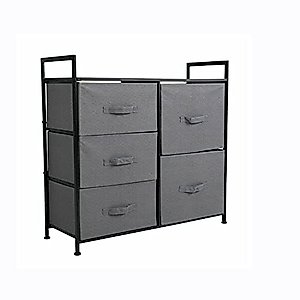 Nightstand Bedside Table Drawer Cabinet 32" Storage Dresser Unit Shelf Organizer House W/ 5 Fabric Drawer Bins Storage Cabinet Modern Style Dresser Storage Tower Storage Tower Dresser