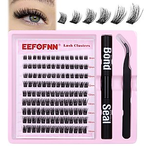 Natural Individual Lashes Clusters D Curl Wispy Eyelashes Mink Fluffy Lashes 8-16mm DIY Eyelash Extensions 110 Pcs Volume Lash Clusters by Eefofnn