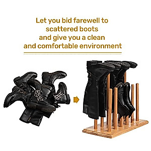 PARANTA Wooden Boots Storage Rack, 6-Pair Tall Boots Holder, Stand-Alone Shoe Organizer, Natural