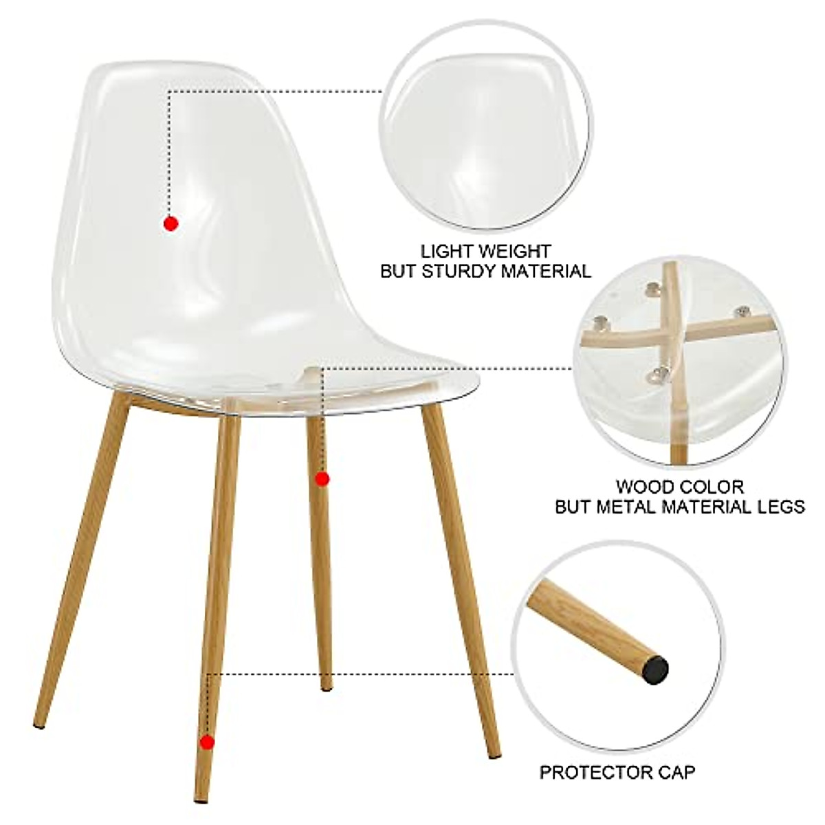 Glass Dining Table Set for 4, Modern Kitchen Table of Glass Tabletopand Acrylic Clear Ghost Dining Chairs for Small Spacious Dining RoomKitchen Office (1 Table +4 Clear Charis, 51 Inch)