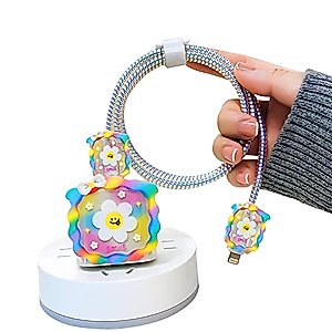 Lovely Waves Cable Protector for iPhone Charger, Colorful Smiley Sunflower Pattern Design,Data Line Cable USB Wire Cord Saver Charger Protector Compatible with iPhone 7 8 11 12 13 14 Pro Max Plus