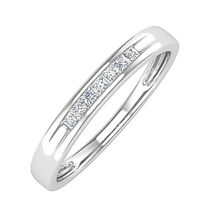 FINEROCK 1/10 Carat Channel Set Diamond Wedding Anniversary Ring in 14K White Gold (Ring Size 9.25) (I1-I2 Clarity)