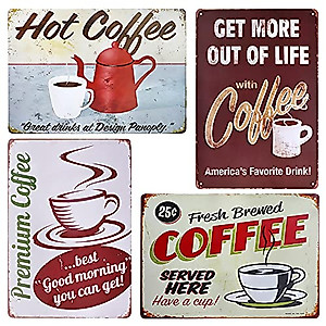 4 PCS Tin Sign Vintage Metal Coffee Plaque Poster Home Wall Decor, TIE-DailyNec Retro Tin Signs Painting Art Decoration for Cafe Restaurant Garage Club Bar, 8 X 12 Inches