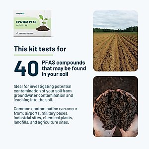 EPA 1633 PFAS Soil Test by SimpleLab | Soil Quality Test Kit for 40 Per-and polyfluoroalkyl substances (PFAS) Using EPA Method 1633 | at Home Soil Lab Test