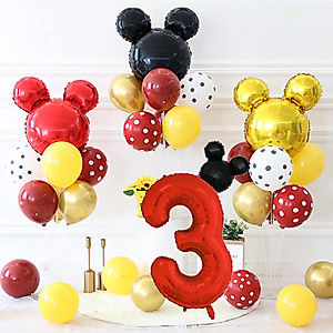 40 inch Red Number 1 Balloon & Mini Mouse Head Balloon, 1st Birthday Party Decoration Balloons, Cartoon Mouse Birthday Party Supplies Baby Shower Decoration, Red Black Theme Party Decorations Supplies