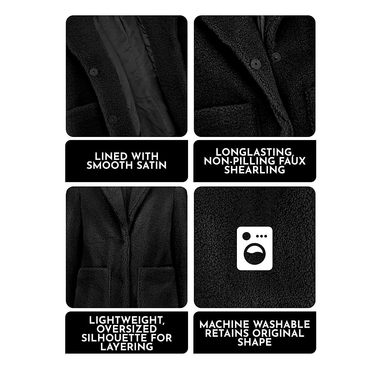 French Connection Womens Teddy Faux Shearling Faux Fur Coat Black XL