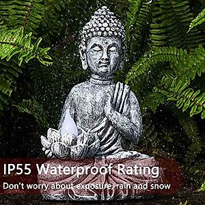 Yiosax Zen Buddha Statues for Home Solar Flickering Outdoor Decor Garden Light for Balcony,Patio,Porch Yard Art Ornament,Gift(11.81")