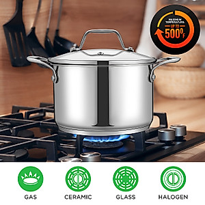 NutriChef 3-Quart Stainless Steel Soup Pot - 18/8 Food Grade Heavy Duty Cookware, Stock Pot, Stew Pot, Simmering Pot Kitchenware w/See Through Lid, Dishwasher Safe, For Induction Gas Ceramic Cooktops
