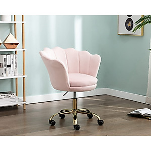 CIMOTA Desk Chair Velvet Cute Adjustable Vanity Chair Modern Home Office Chair Scalloped Task Chair with Wheels for Teens Adults Bedroom/Study/Make Up/Computer Room, Light Pink