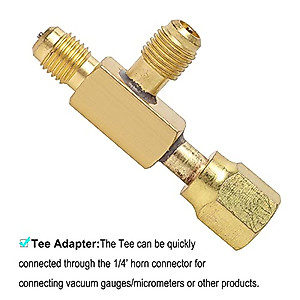 Gekufa Quick Coupler Access Tee Adapter HAVC Tee Adapter 1/4" Tee Adapter Valve Core with Swivel Connector Fits for Gauge Deep Vacuum Pump Manifold