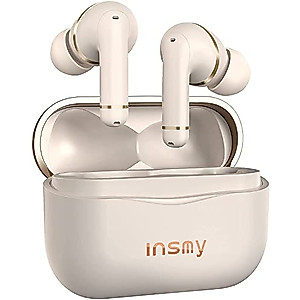 INSMY Wireless Earbuds, Hybrid Active Noise Cancelling Earphones 6 Mics for Clear Calls Authentic Audio Big Bass, 36H Playtime Bluetooth in-Ear Headphones ANC/Ambient Mode Upgraded (Oat White)