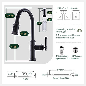 Touchless Oil Rubbed Bronze Kitchen Faucet with Soap Dispenser, DAYONE Single Handle Faucets for Kitchen Smart Motion Sensor Activated Hands-Free Pull Down, Robinet de Cuisine sans Contact