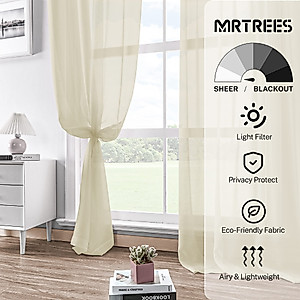MRTREES Beige Sheer Curtains 34 x 36 inch Length Kitchen Tier Short Curtains Light Filtering Rod Pocket Voile Cafe Curtains for Kitchen Bathroom Small Half Window 2 Panels