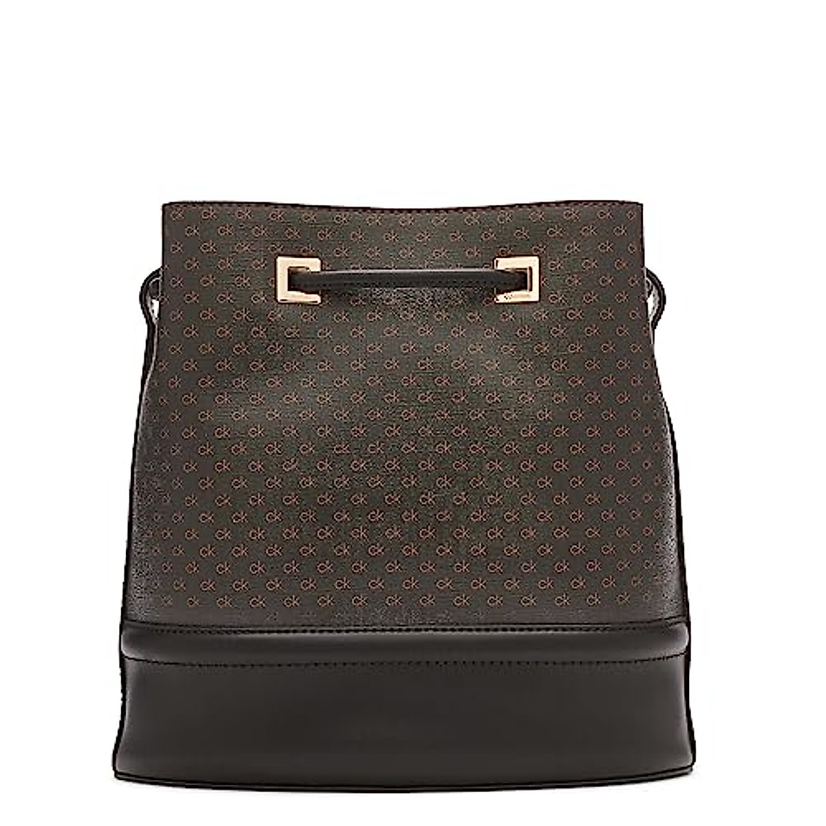 Calvin Klein Women's Ash Crossbody Bag – Vegan Leather, Monogram, 2 Pockets, Brown/Khaki/Black, One Size