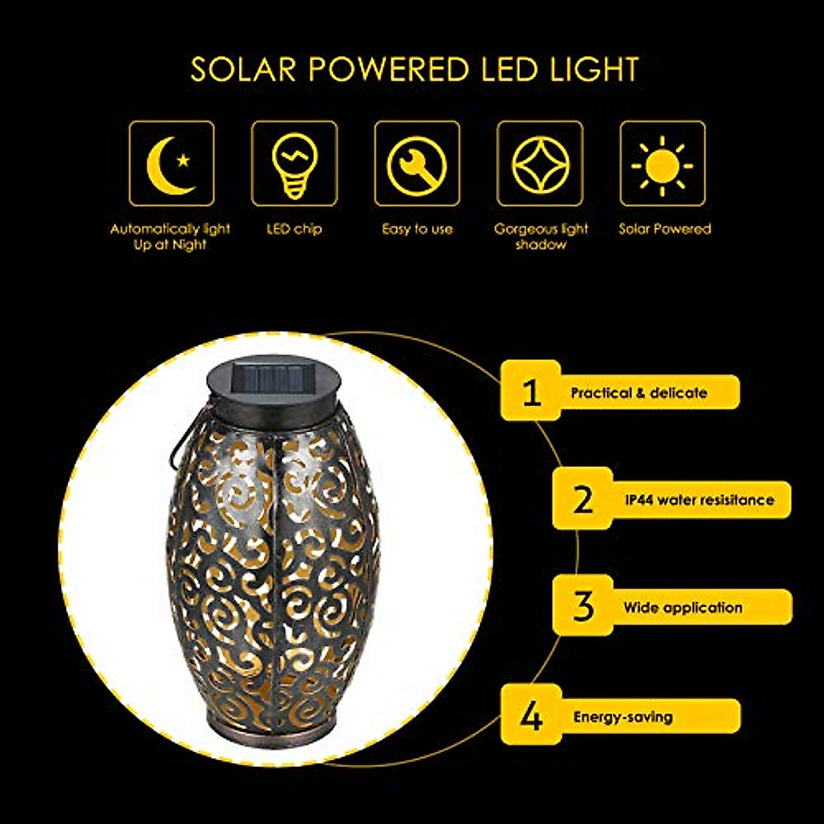 2 Pack Solar Lanterns, Hanging Solar Lantern Outdoor Lantern Solar Powered Lantern with Handle Metal Waterproof Decorative Solar Garden Lights for Patio Yard Pathway Walkway