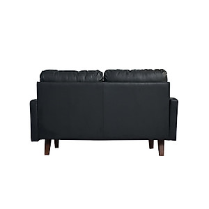 Hybition Faux Leather Loveseat Mid-Century Modern Sofa with Wooden Legs for Living Room, Office-Black