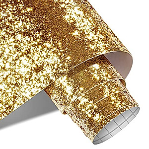 Decotalk Gold Wallpaper Glitter Wallpaper Stick and Peel 17.7"x120" Gold Peel and Stick Wallpaper Glitter Contact Paper Sequins Sparkle Wallpaper for Walls Removable Chunky Glitter Gold Contact Paper