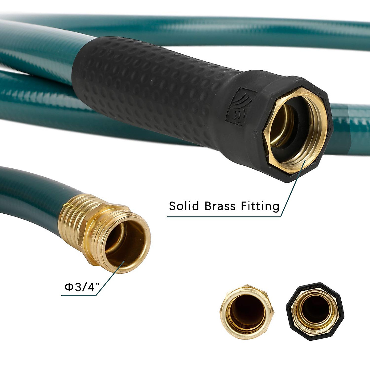 Worth Leader Short Garden Hose 3/4 in. x 5 ft. -Heavy Duty,Durable,Lightweight,Male to Female Fittings -No Kink Leakproof PVC Flexible Water Pipe -Brass Aluminum Ends for Household & Commercial -Green