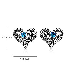 Tentacle Earrings for Women Sterling Silver Blue Heart Cubic Zirconia Ocean Black Octopus Tenticles Earrings Studs Gifts for Her