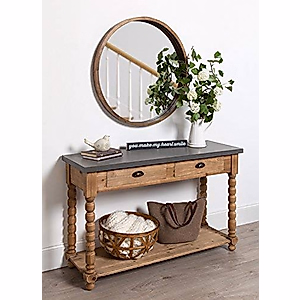 Kate and Laurel Rutledge Farmhouse Chic Two Drawer Console Table, Rustic Wood Base and Concrete Gray Top