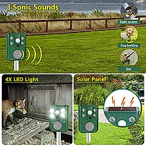 Ultrasonic Animal Repeller,Lasriges Solar Battery Powered Cat Repellent, Outdoor Waterproof Dog Deterrent Repeller with Motion Sensor for Home Garden Yard Foxs, Birds, Squirrels