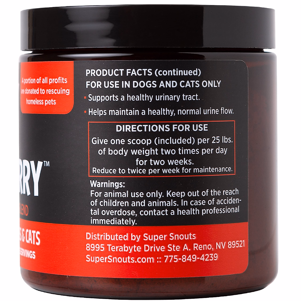 Super Snouts Urinary Berry Urinary Tract Supplements for Dogs & Cats, Made in USA, US & Canadian Blueberry & Cranberry Powder, UTI, Kidney Health Support, Bladder Support for Dogs (2.64 oz)