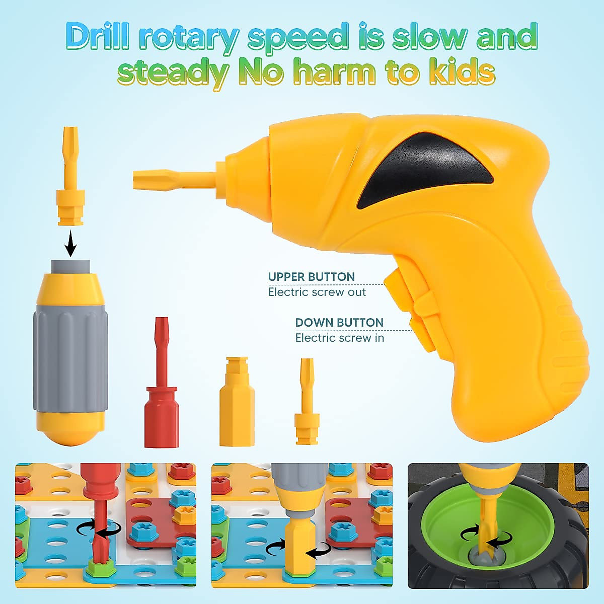 290PCS Building Toys, 3D STEM Learning Toys with Electric Creative Mosaic Drill Toys Set Building Blocks, DIY Educational Construction Engineering Screwdriver Tool Set Gift for Kids Boys Girls Aged 3+