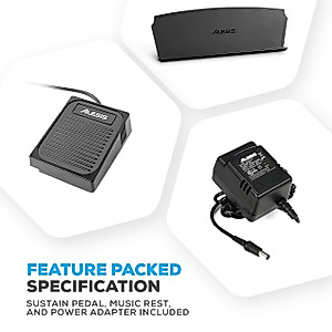 Alesis Recital Grand - Digital Piano 88 Weighted Keys with Hammer Action, Sustain Pedal, 16 Premium Voices, Speakers, Piano Lessons, Sheet Music Stand