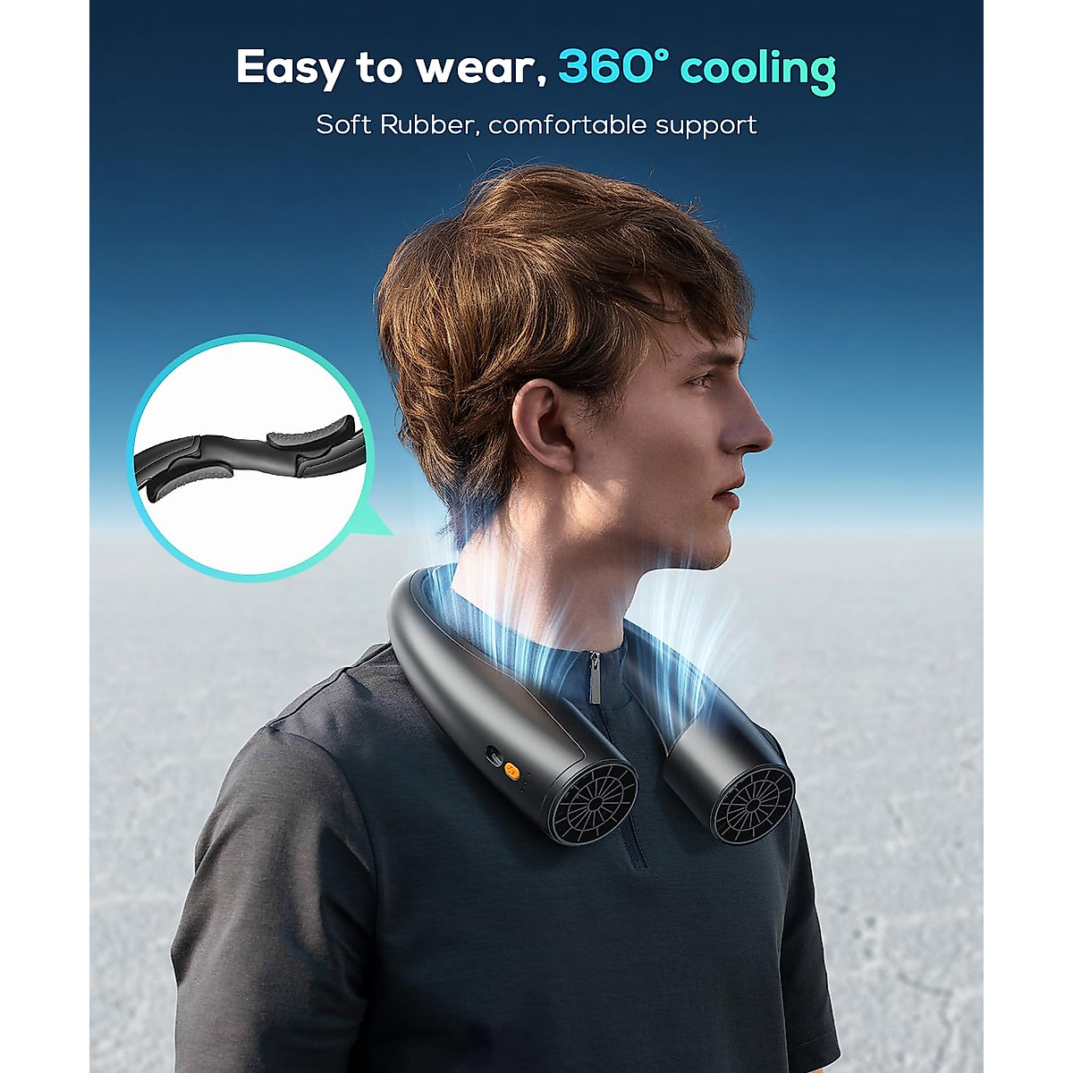 RfLety Portable Neck Fan 2 Pack, Hands-Free Wearable Personal Fan, 360° Cooling, 4 Speeds, 8000 mAh Battery Operated, Rechargeable, Gifts for Women Men, Suitable for Outdoor, Indoor, Travel-Black