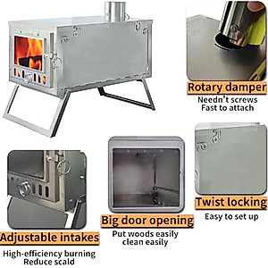 DANCHEL OUTDOOR S6 Folding Hot Tent Wood Stove for Camping 304 Stainless Steel with 7.2ft Chimney, Portable Tent Stoves Wood Burning Backpacking, Cooking
