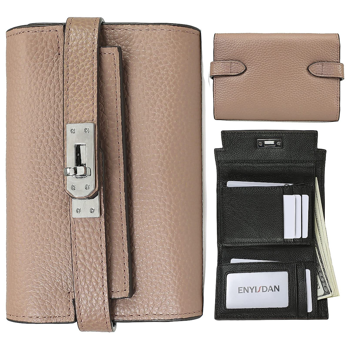 ENYISDAN Women's Long Leather Wallet Button Wallet for Women Fashion Personality Clutch Trifold Ladies Credit Card Holder (pink)