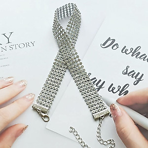 Faruodis Rhinestone Choker Necklace Wide Crystal Choker Necklace 5Row-8Row Diamond Collar Jewelry Silver Plated for Women (5 Row)