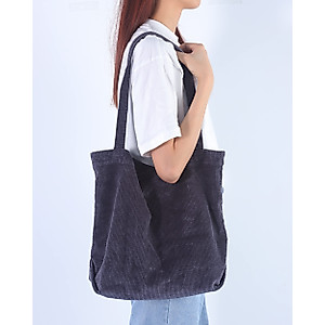 TCHH-DayUp Large Corduroy Tote Bag for Women Girl Casual Work Shoulder Handbags Cute Canvas Purse Grey