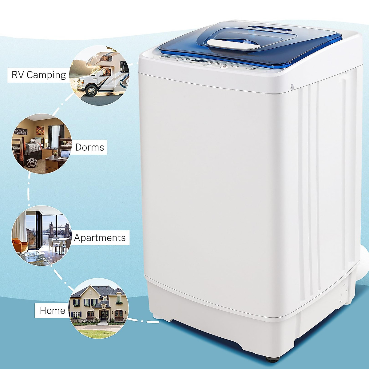 Nictemaw Portable Washing Machine, 17.8Lbs Capacity Full Automatic Portable Washer, 2.3 Cu.ft Portable Washer Dryer Combo with 8 Cycles, LED Display, Drain Pump for Apartment, Dorm, RV