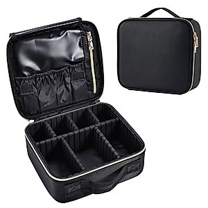 Stagiant Travel Makeup Bag, Make up Bag for Women, Large Leather Cosmetic Bag Travel Toiletry Bag for Girls Make Up Bag Brush Organizer Bags (Quilted Black)