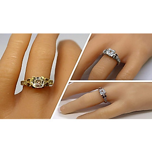 Central Diamond Center Asscher Cut Engagement Ring, Pure Brilliance Cubic Zirconia, Vintage Look - Platinum Plated - Size 9