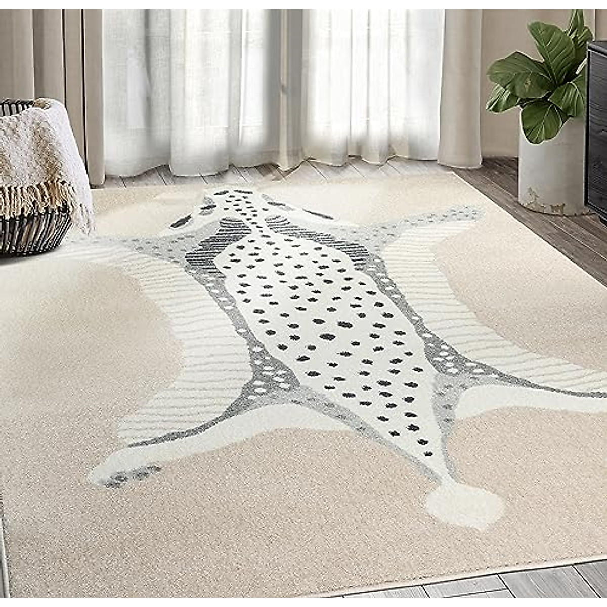 Abani Nuevo Collection Area Rug -Modern Ivory/Beige Faux Hide Design -7'9" x 10'2" - Easy to Clean - Durable for Kids and Pets - Non-Shedding - Medium Pile - Soft Feel - Living Room, Bedroom & Office