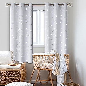 BGment Kids Curtains for Nursery, Star and Moon Room Darkening Curtains for Boys Girls Bedroom 63 Inch Long, Blackout Thermal Insulated Grommet Curtains, Greyish White, 2 Panels of 42 x 63 Inch