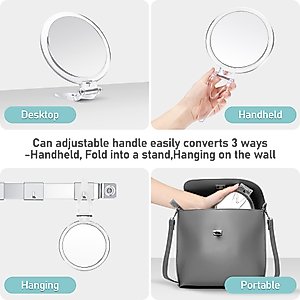 MIYADIVA Magnifying Mirror,30X Hand Mirror with Handle,Travel Magnifying Mirror with Double-Sided 1X/30X Magnification,5 in Handheld Magnifying Mirror,Foldable Makeup Mirrors for Everyone