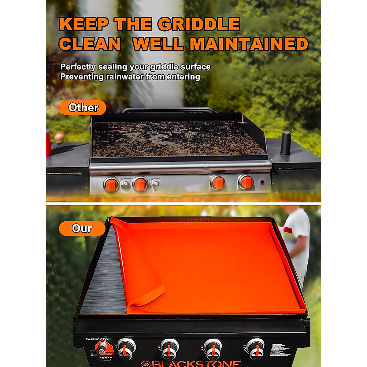 Artnice Silicone Griddle Mat for Blackstone Griddle, 22" Heavy Duty Food Grade Silicone Griddle Mat, All Season Cooking Protective Griddle Grill Cover, Blackstone accessories, Orange