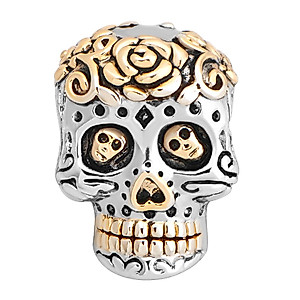 Fit Pandora Charms Silver Plated Dia De Los Muertos Skull Charm Bead (4.8-5mm), 14.9mm