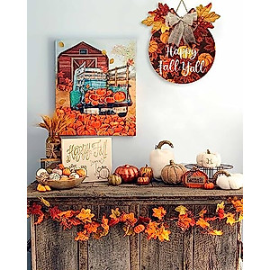 CosyBright Fall Welcome Sign - Rustic Maple Leaf & Pumpkin Door Sign - 12x12in Wooden Wall Hanging - Thanksgiving, Halloween, Christmas Decor