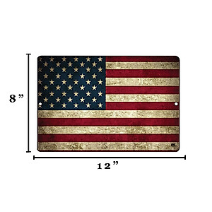 Rogue River Tactical USA American Flag Metal Tin Sign, 12x8 Inch, Wall Decor Man Cave Bar US United States Rustic